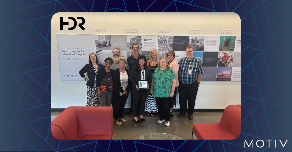 Group photo of HDR and Motiv team members standing together at HDR’s ...